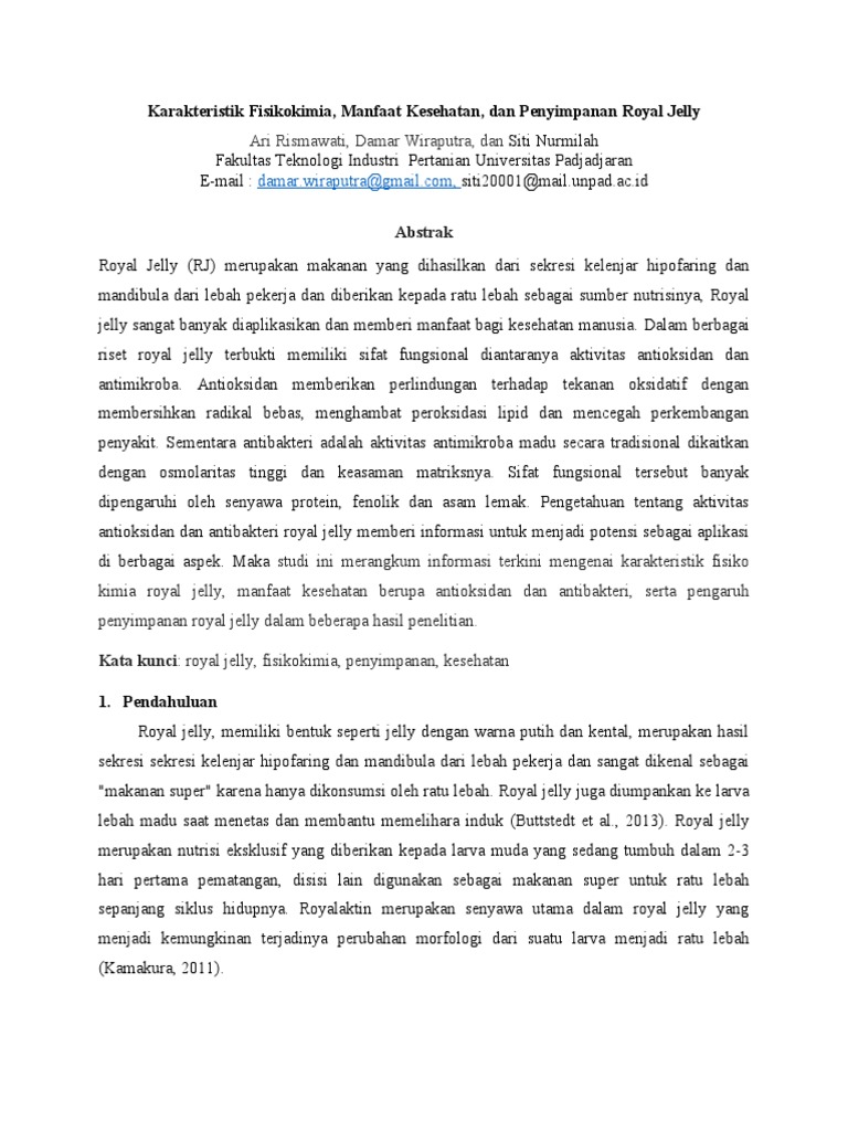 Karakteristik Fisikokimia, Manfaat Kesehatan, Dan Penyimpanan Royal Jelly | PDF | Kesehatan Holistik