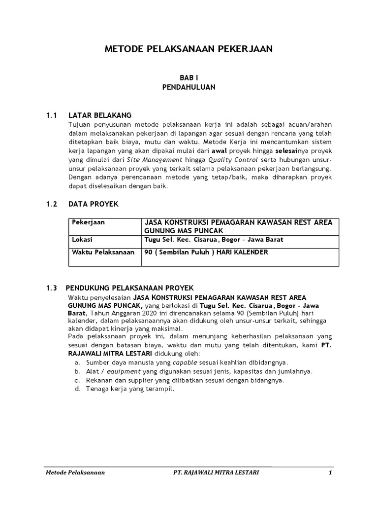 Metode Pelaksanaan Pagar | PDF