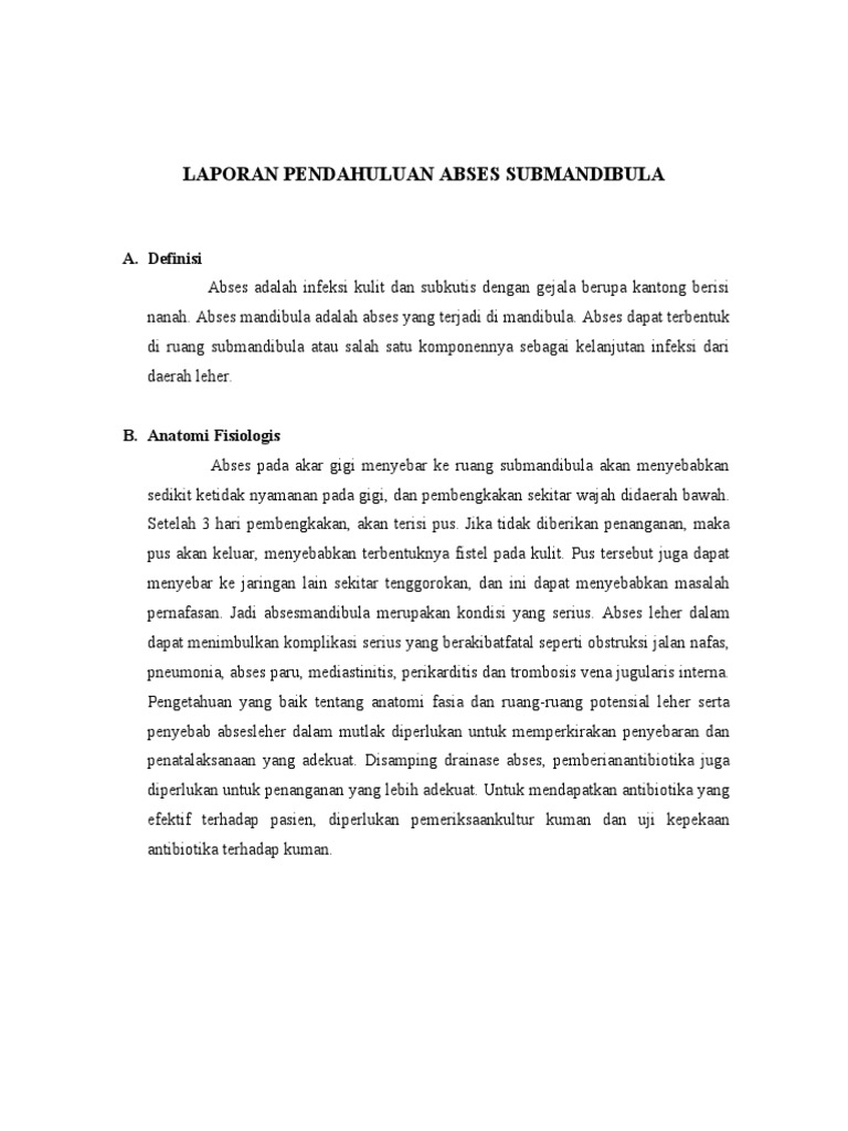Laporan Pendahuluan Abses Submandibula | PDF