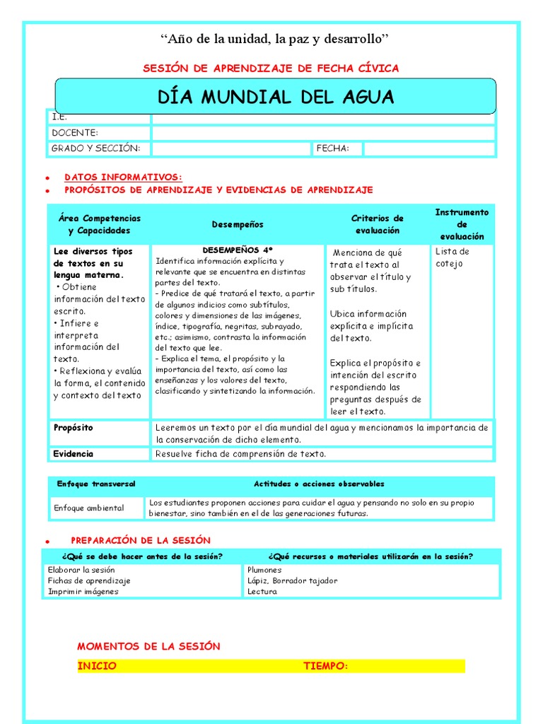 4° Fecha Cívica Día Del Agua 22 de Marzo 965727764 | PDF | Evaluación ...