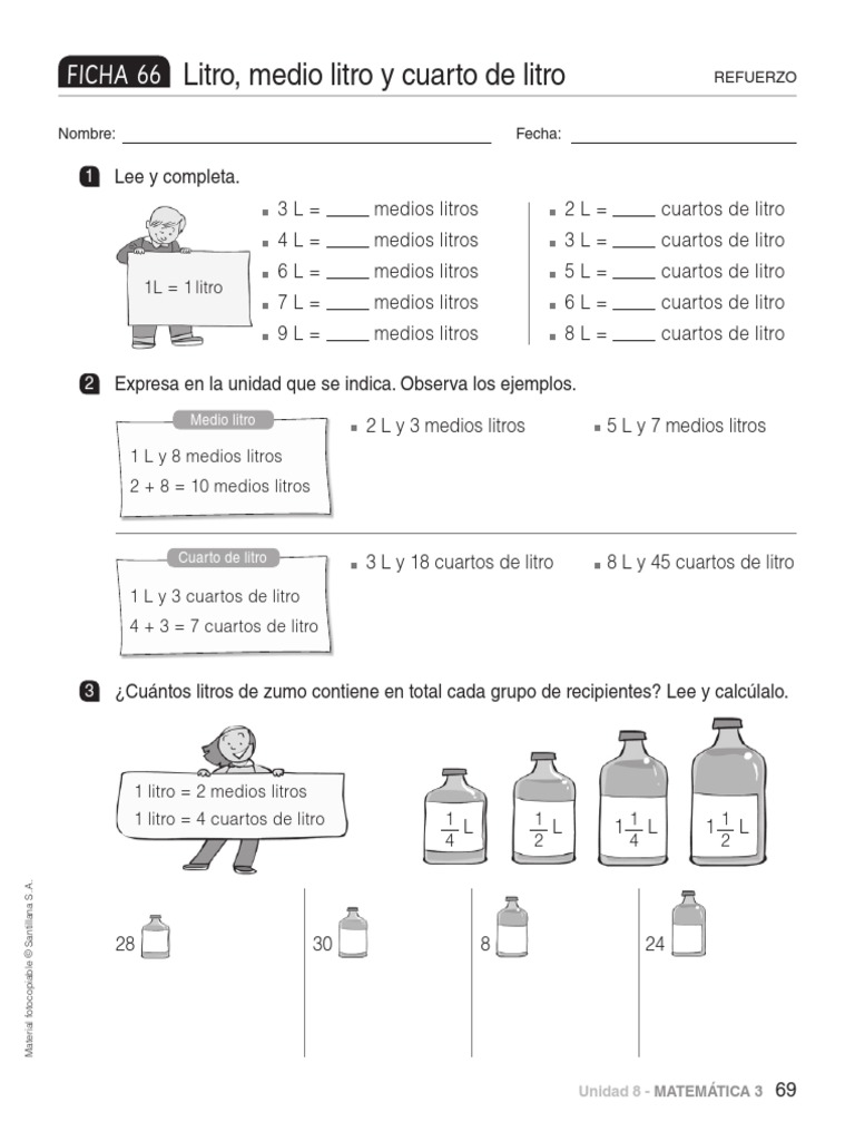 Litro Medio Litro y Un Cuarto de Litro PDF | PDF | Volumen
