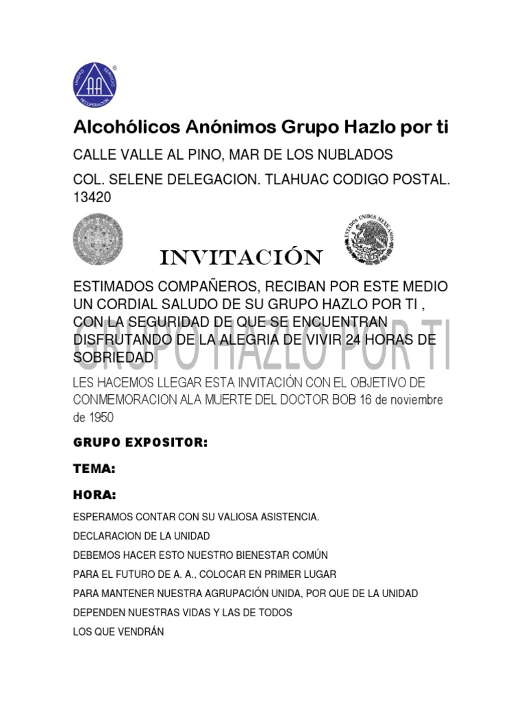 Alcohólicos Anónimos Grupo Hazlo Por Ti PDF | PDF