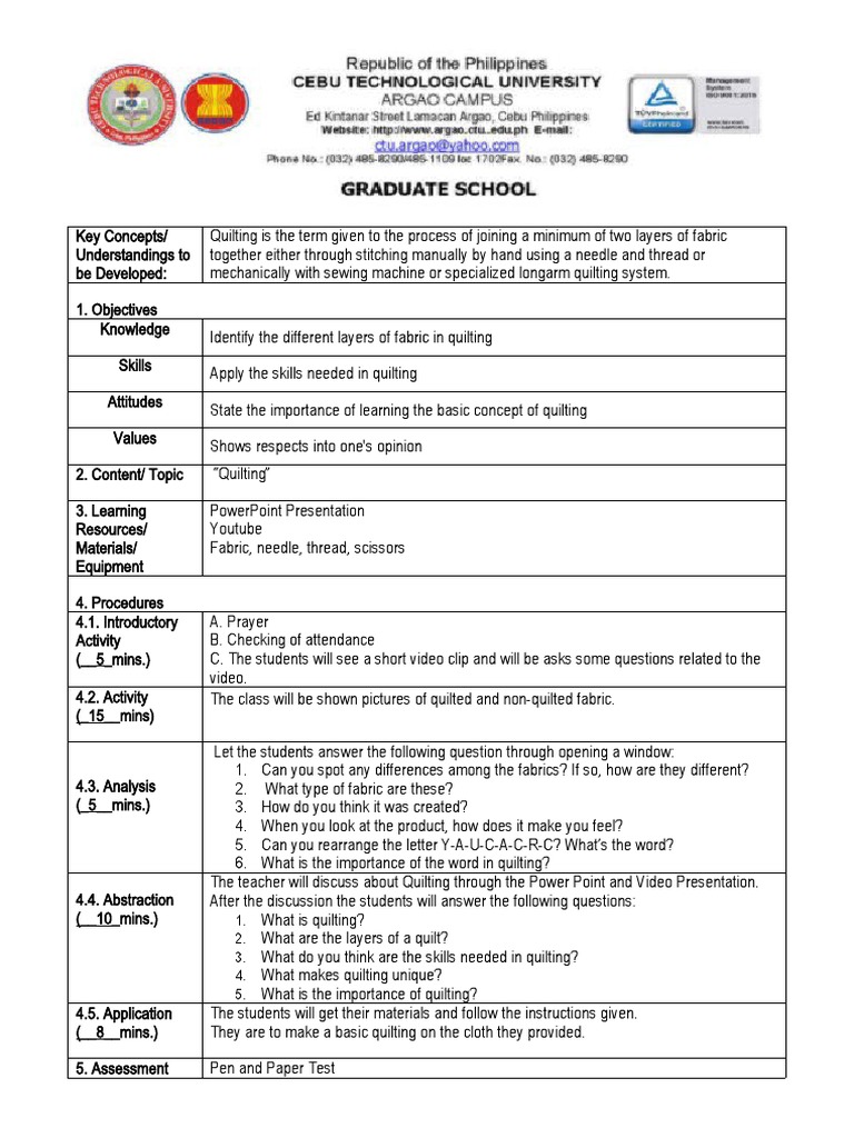 ANA Marie - Quilting Lesson Plan | PDF | Quilting | Quilt