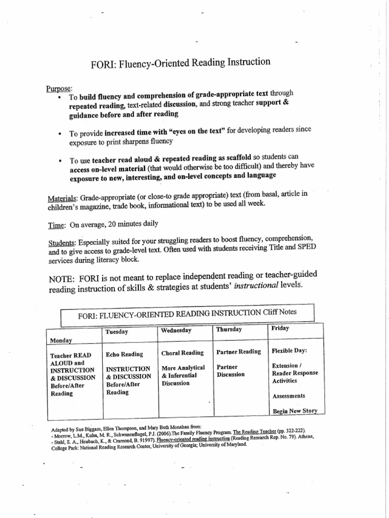 FORI - Fluency Oriented Reading Instruction | PDF