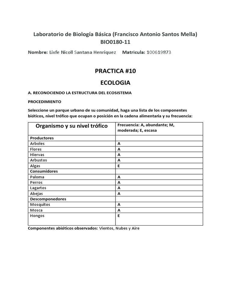 Laboratorio Practica 10 PDF | PDF | Ecología | Ecosistema