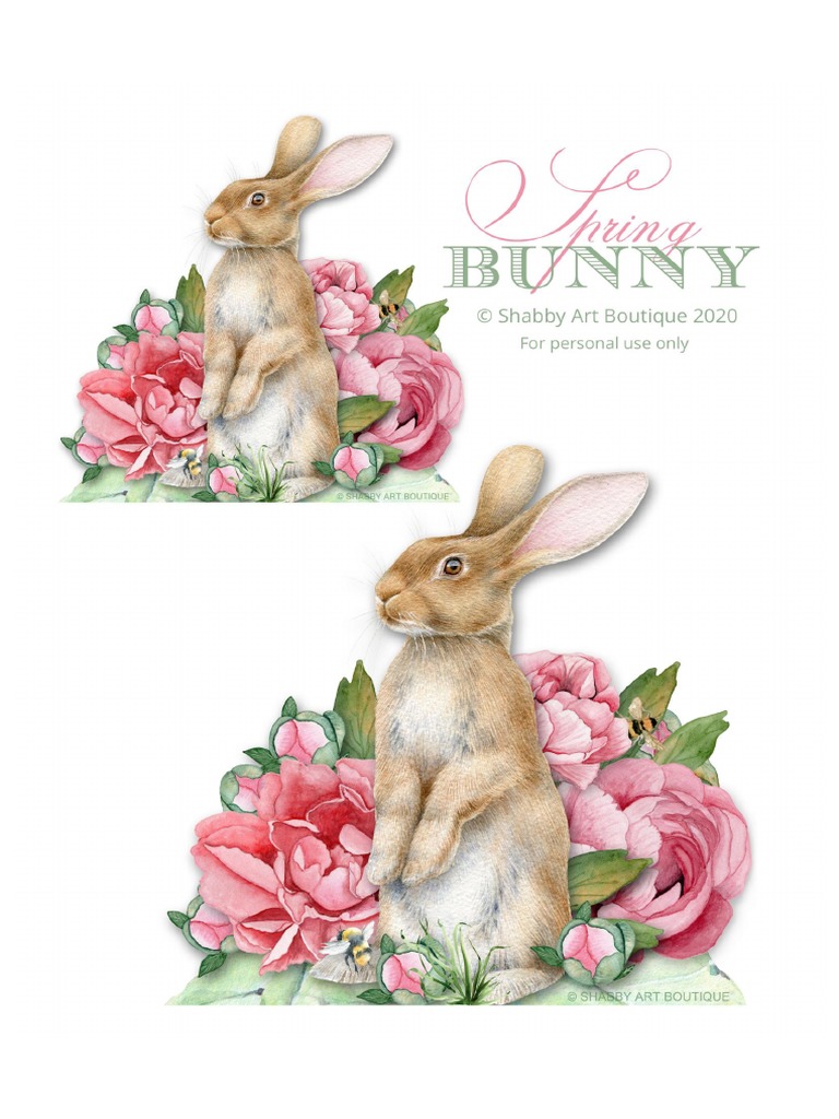 Spring Bunny Printable Shabby Art Boutique A4 | PDF