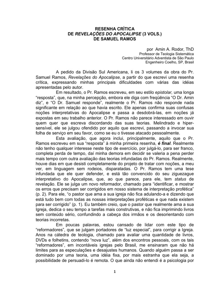 Samuel Ramos PDF | PDF | Livro do Apocalipse | Igreja Adventista do Sétimo Dia