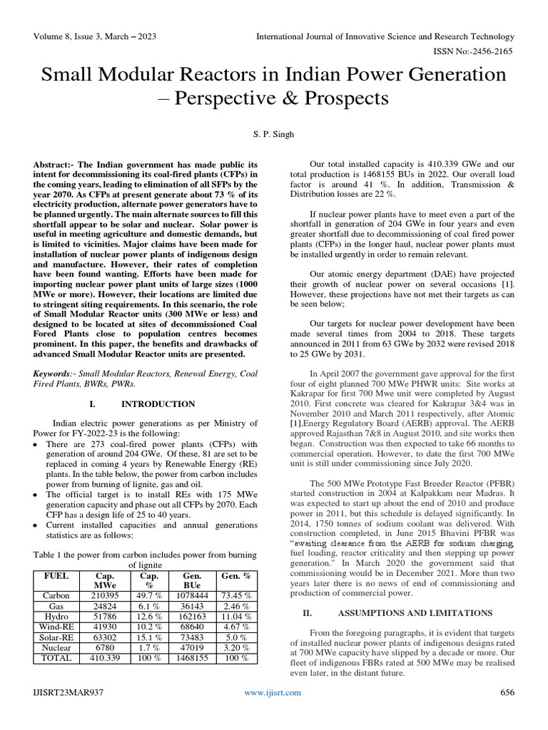 Small Modular Reactors in Indian Power Generation - Perspective & Prospects | PDF | Pressurized ...