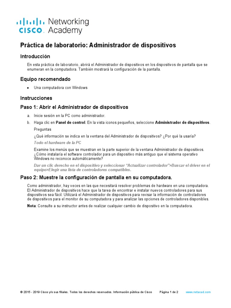 11.2.6.2 Lab - Use Device Manager | PDF | Ventana (informática) | Hardware de la computadora