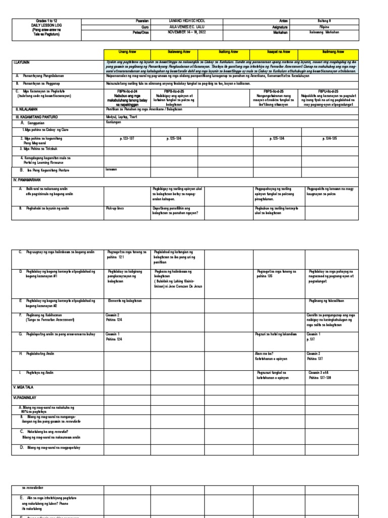 Filipino 8 - DLL - W2 | PDF