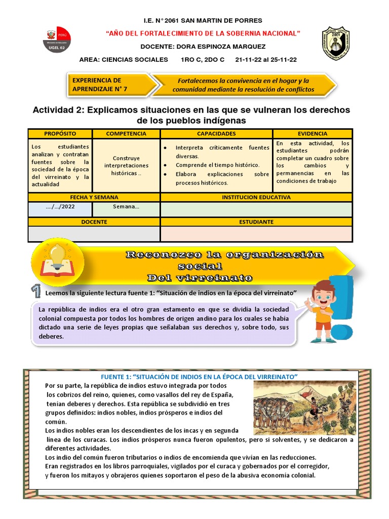 Ficha de Actividad Semana 2 - 1° y 2° CCSS (Eda 7) PDF | PDF | Esclavitud | Trata de personas