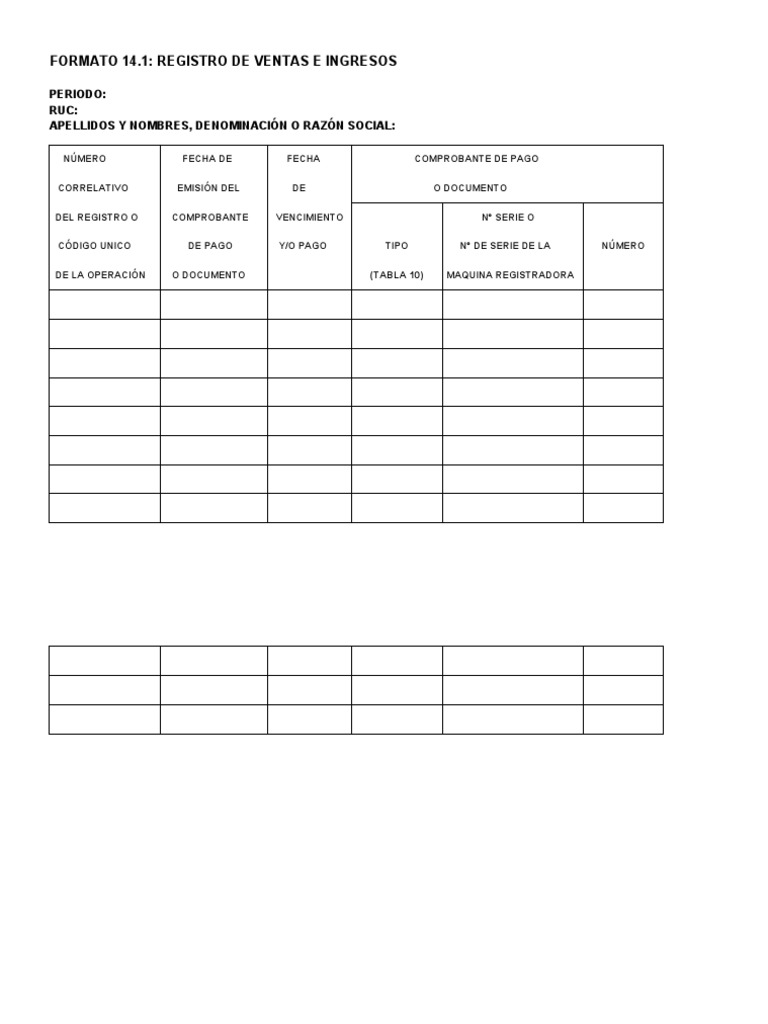 Formato 14.1 Registro de Ventas | PDF