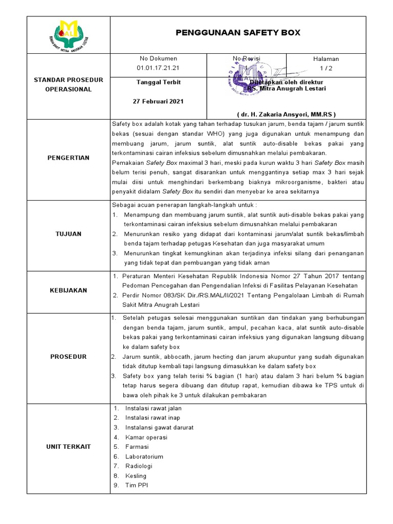 SPO Penggunaan Safety Box | PDF