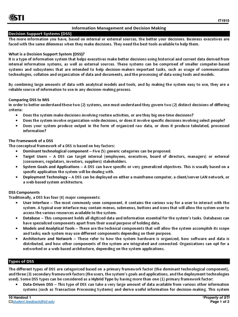 MIS-10 Handout | PDF | Decision Support System | System