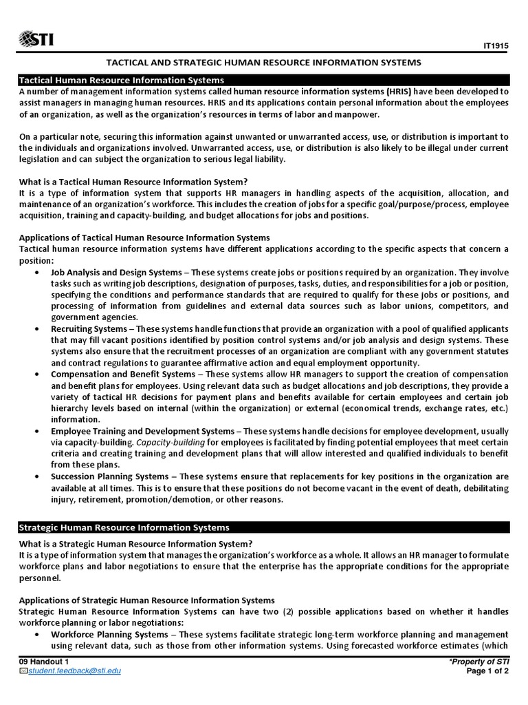 HRIS Tactical and Strategic Systems | PDF | Human Resource Management ...