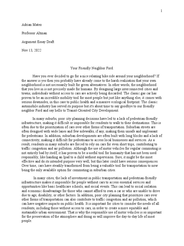 Argument Essay Final Draft | PDF | Smog | Public Transport