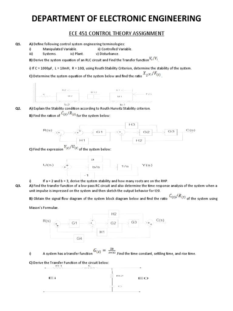 ECE 451 Control Theory Assignment | PDF