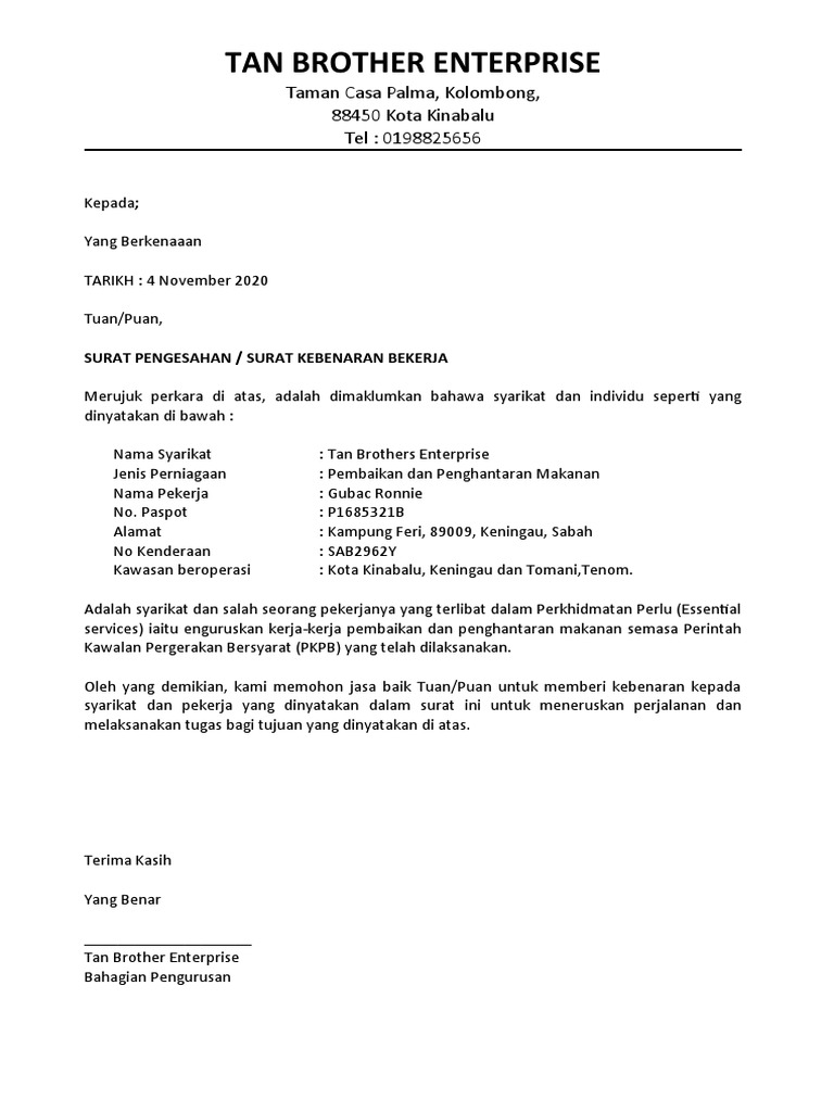 Contoh Surat PKPB | PDF