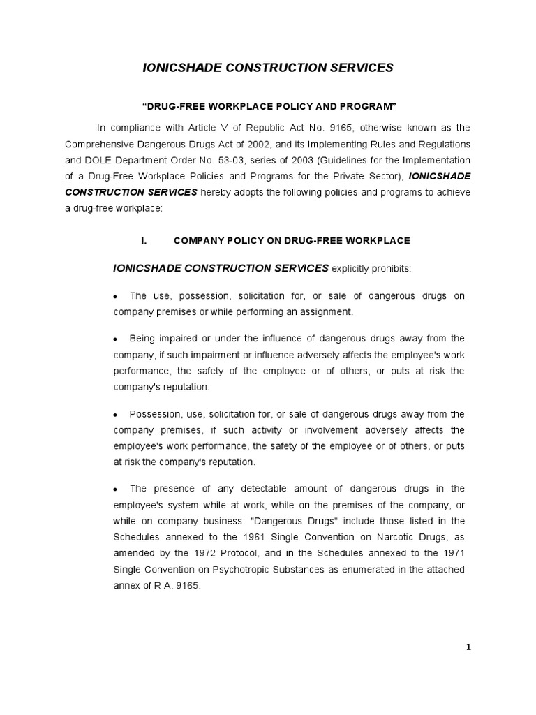 DRUG FREE Workplace Policy Program | PDF | Drug Test | Employment