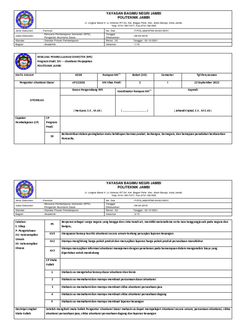 K21 RPS - Pengantar Akuntansi Dasar PDF | PDF