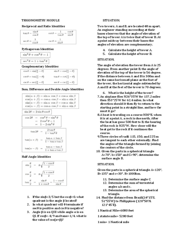 Trigonometry Module Pdf Pdf Triangle Angle