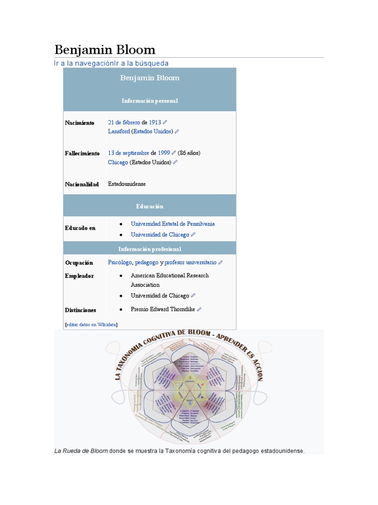 Biografía de Benjamin Bloom | PDF | Conceptos psicologicos | Ciencia ...