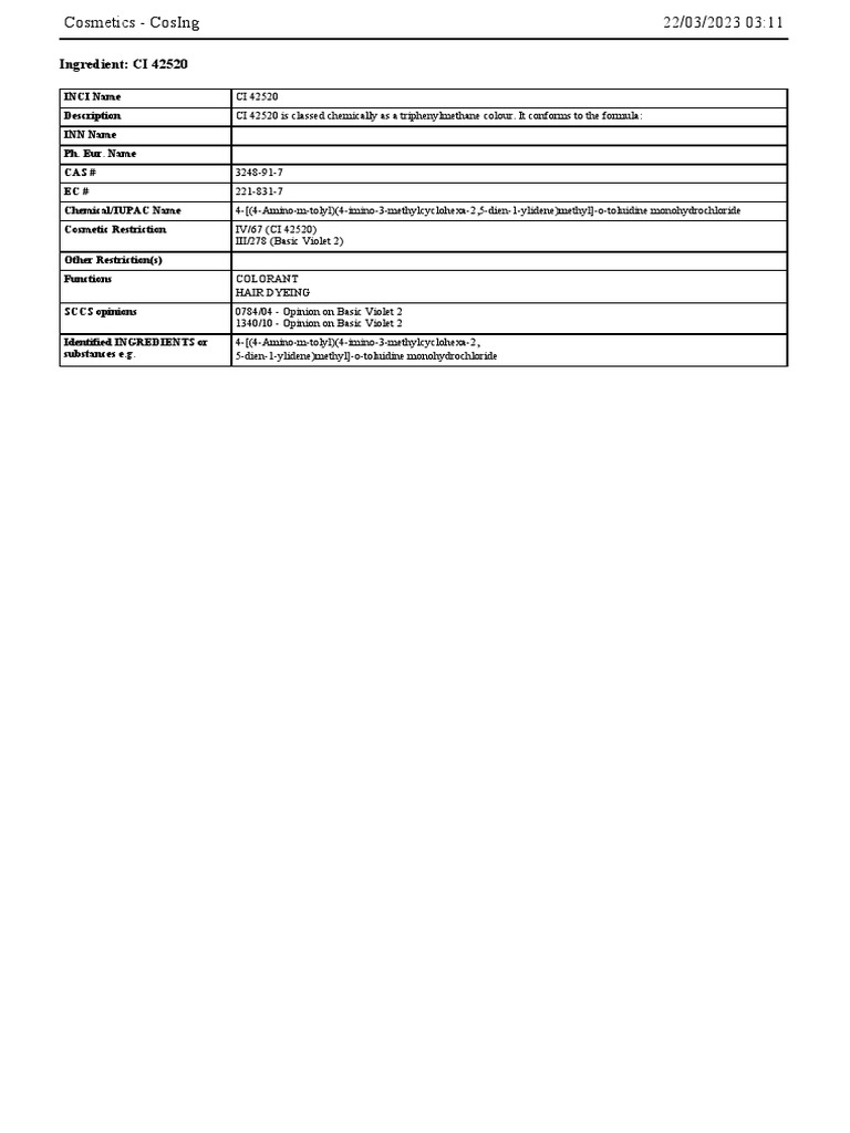 COSING Ingredient PDF | PDF
