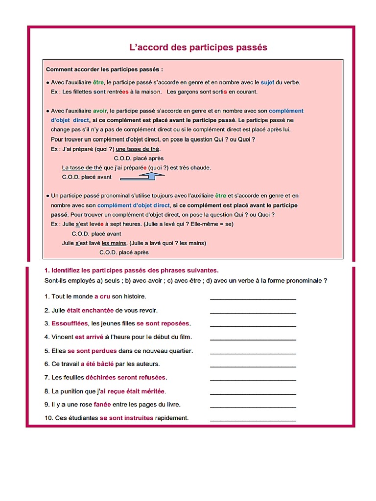 COD - Passé composé | PDF