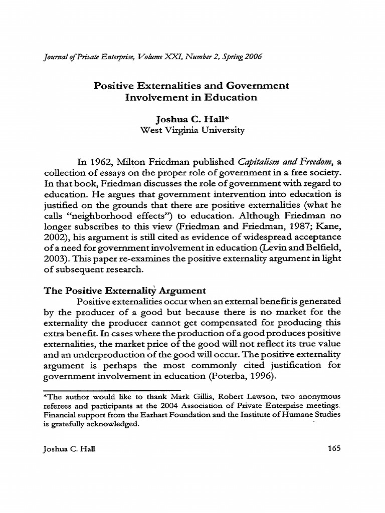 Positive Externalities and Government Involvement in Education | PDF ...