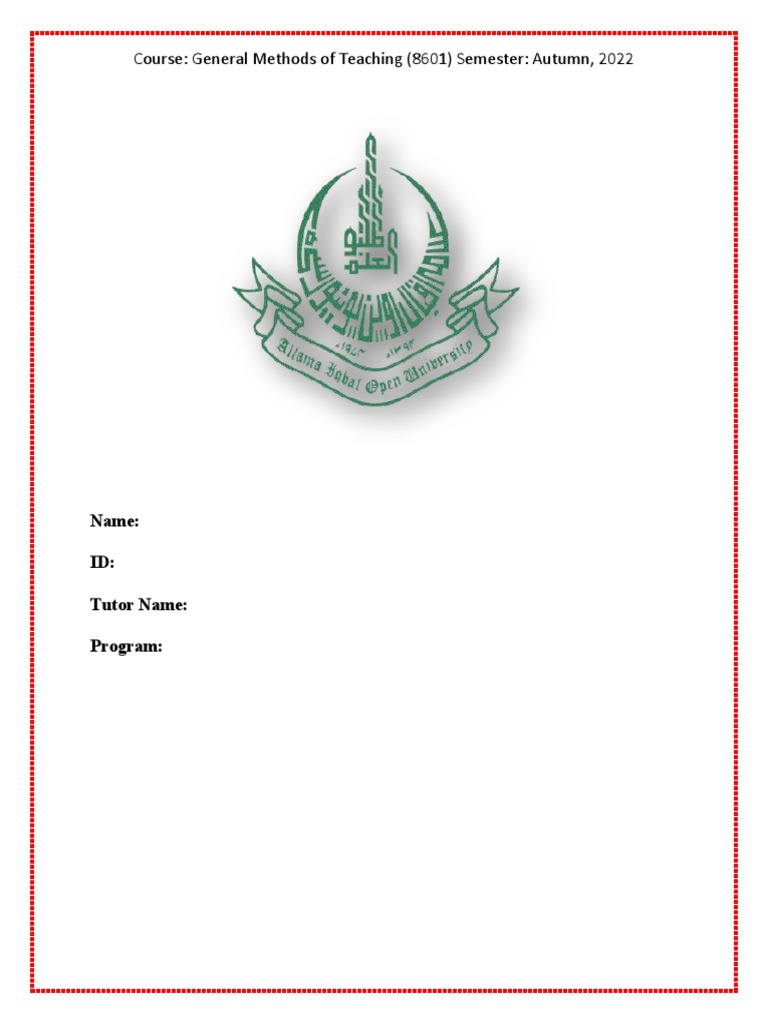 Course: General Methods of Teaching (8601) Semester: Autumn, 2022 | PDF | Learning Disability ...