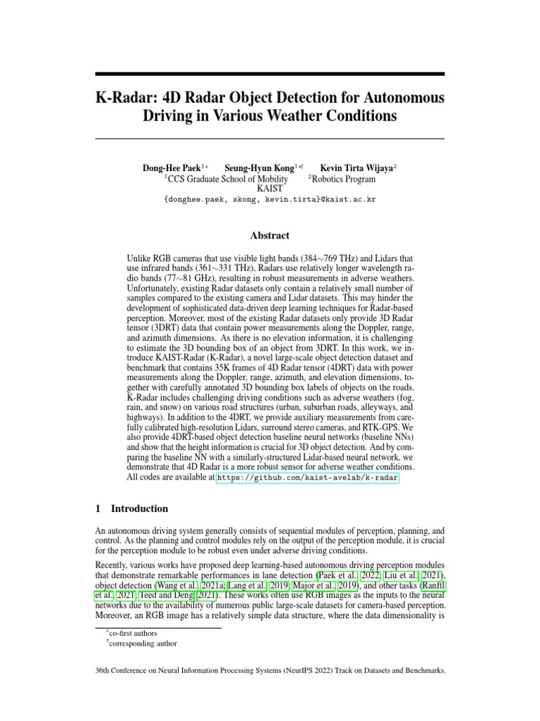 335 K Radar 4d Radar Object Detect Pdf Lidar Radar