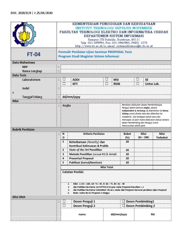 FT04 Form Penilaian Ujian Sempro 2020 | PDF