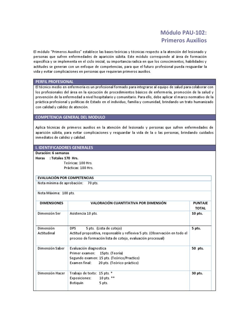 Diseño General Modulo PAU.pdf | PDF | Evaluación | Primeros auxilios