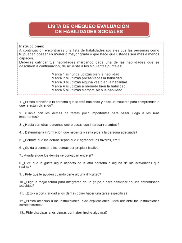 Evaluación de Habilidades Sociales | PDF