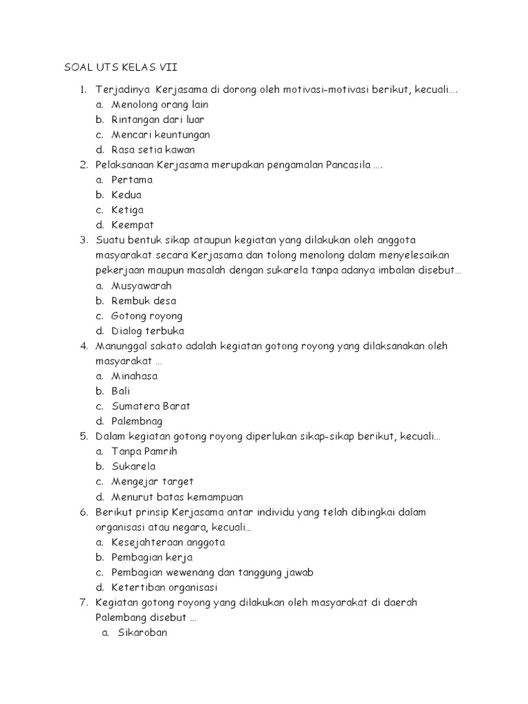 Soal Uts Kelas Vii - Viii 2023 | PDF
