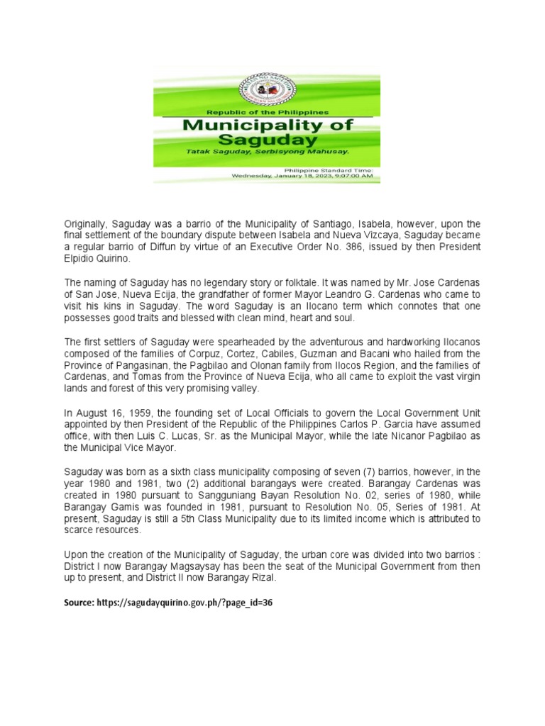 History of Saguday | PDF