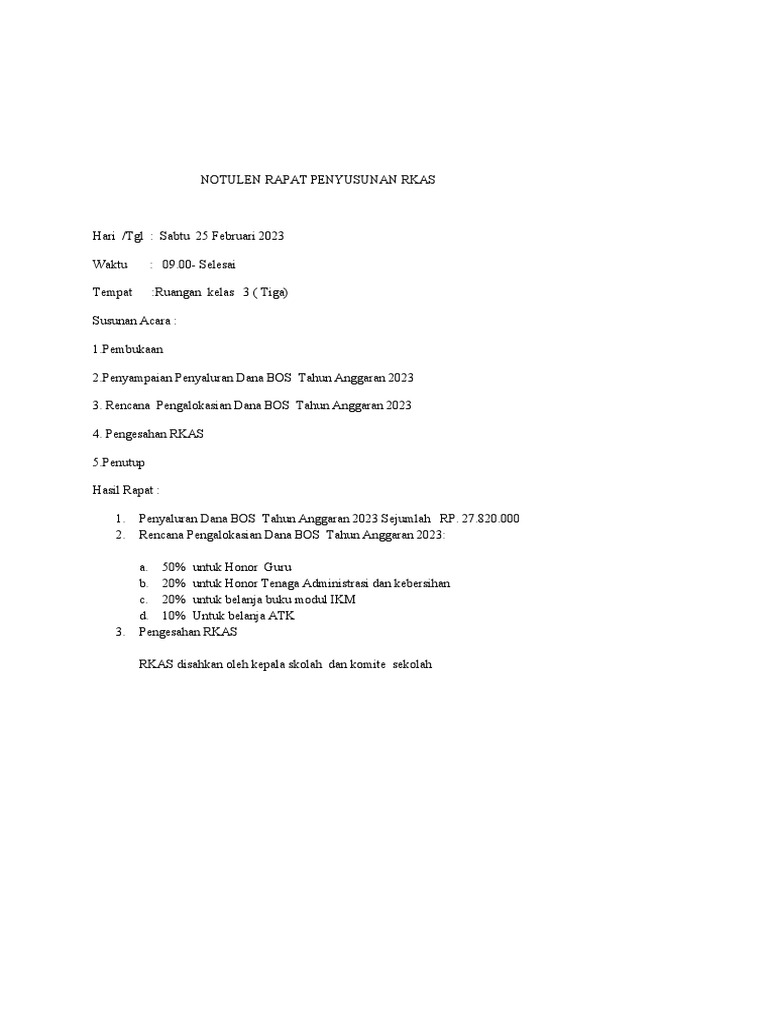 Rapat Penyusunan RKAS 2023 | PDF