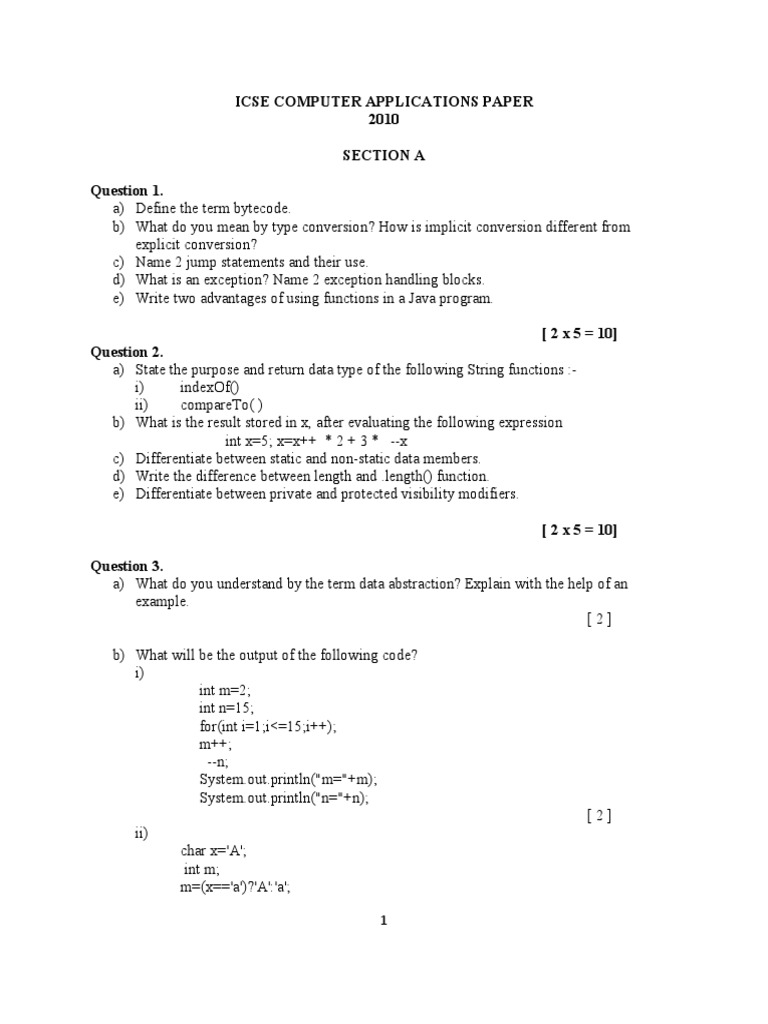 2010 Icse Pdf Constructor Object Oriented Programming Programming 0247
