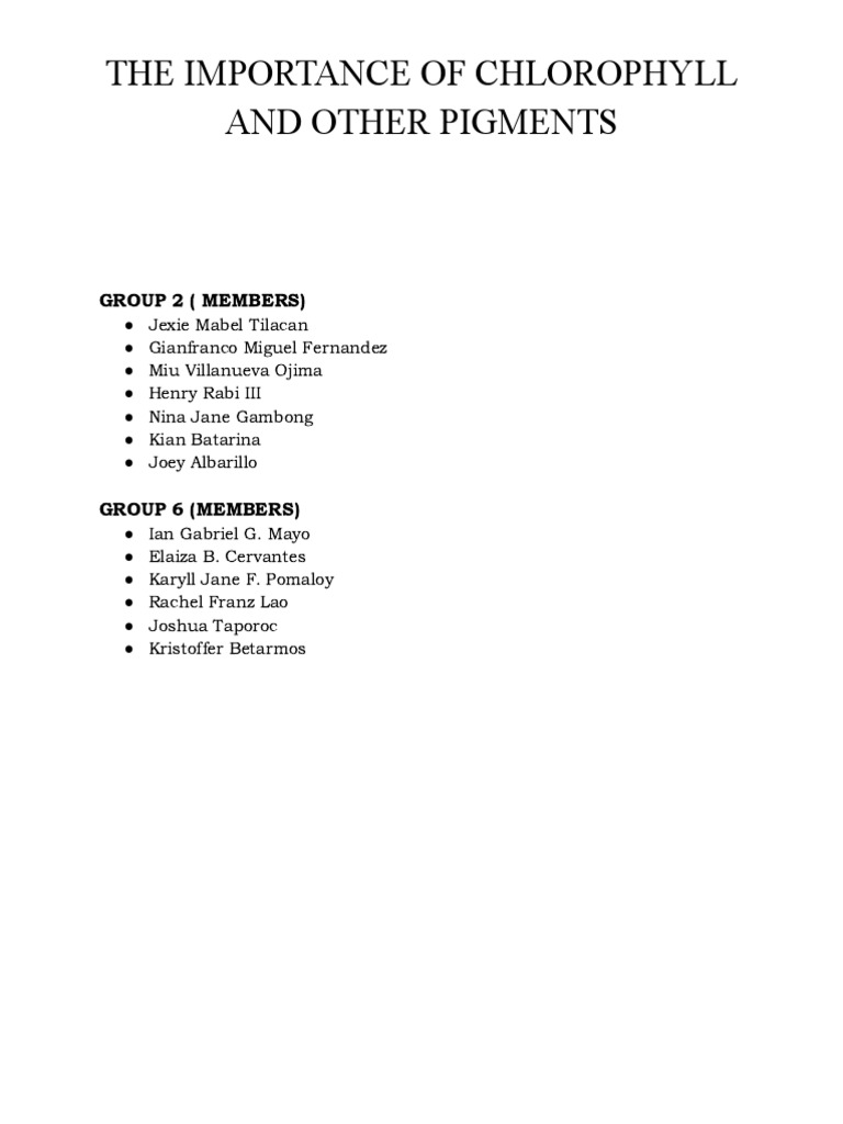 Importance of Chlorophyll and Other Pigments | PDF | Chlorophyll | Photosynthesis