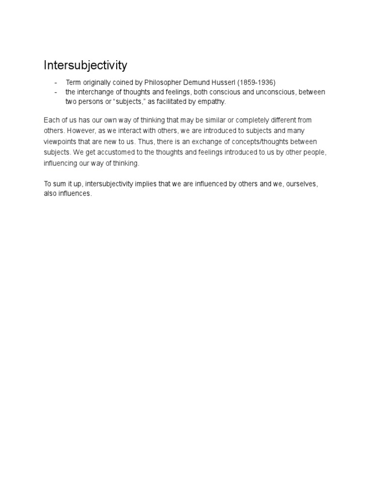 Intersubjectivity Notes - Philosophy of The Human Person | PDF