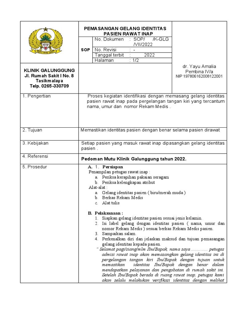 Sop Identifikasi Pemasangan Gelang Pasien | PDF
