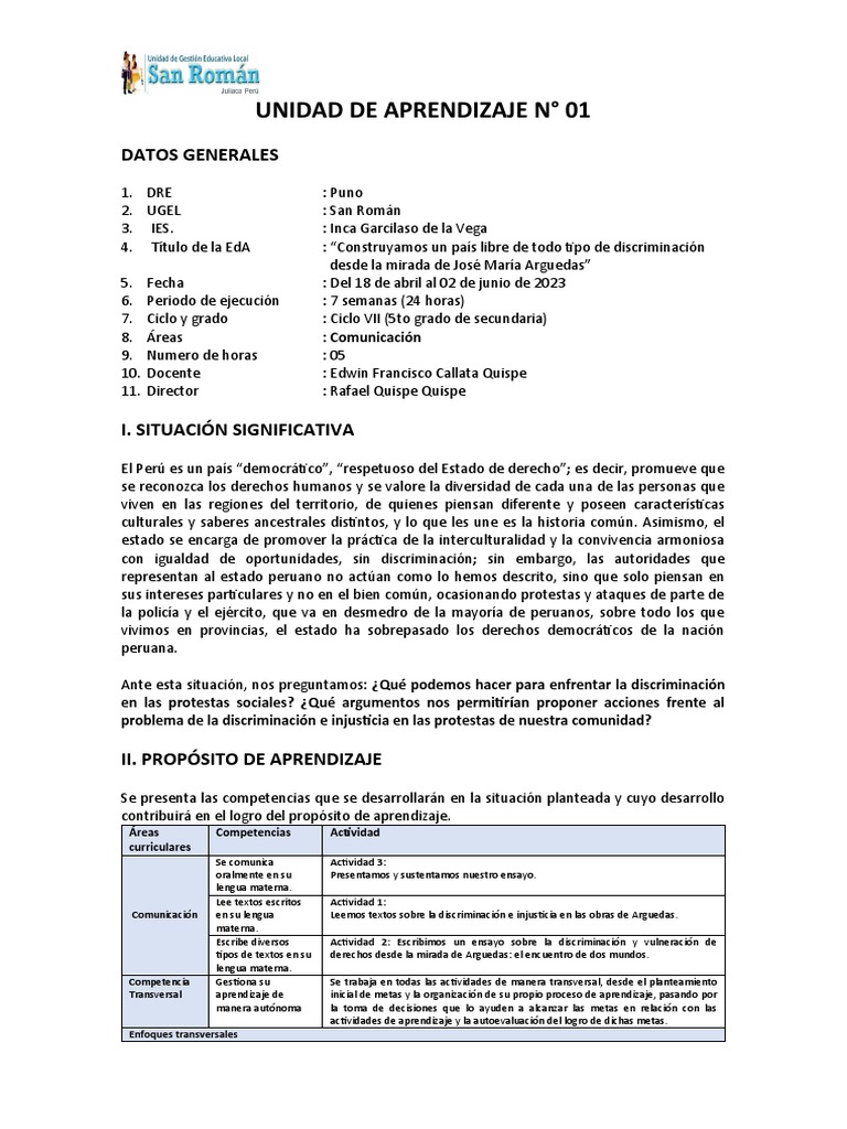 5to Experiencia De Aprendizaje 01 Pdf Ensayos Aprendizaje