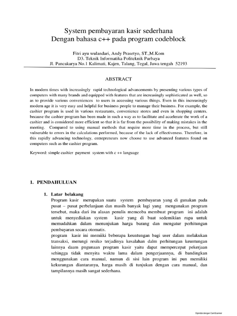 Sistem Pembayaran Kasir Sederhana Dengan | PDF