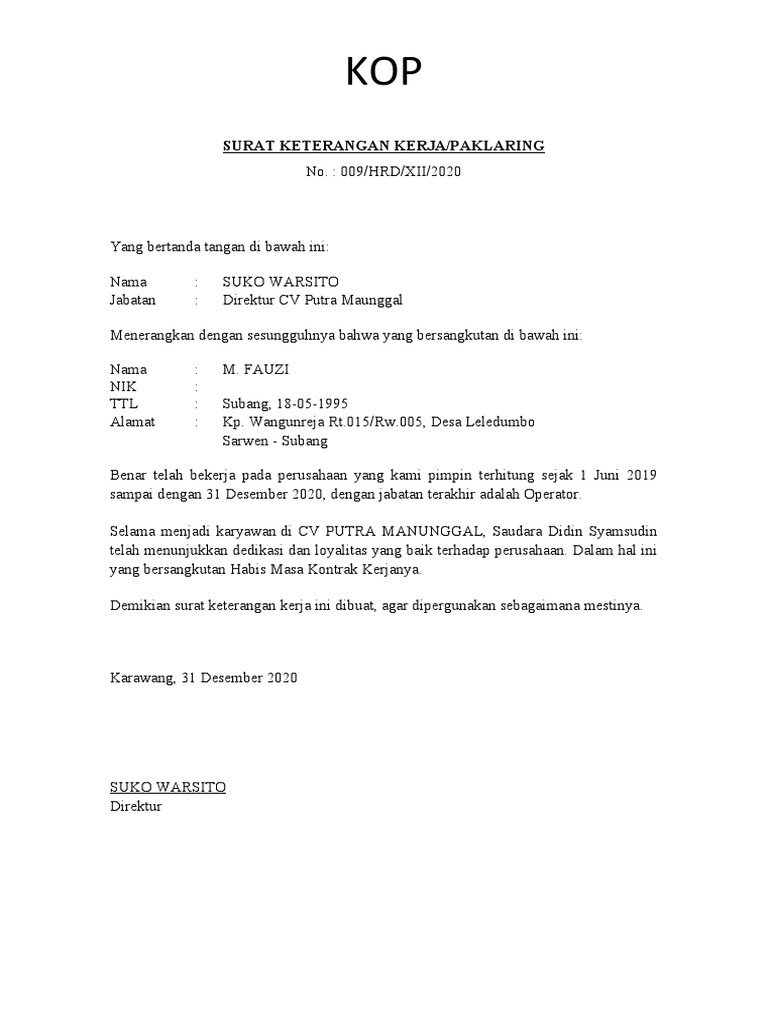 Contoh Paklaring | PDF