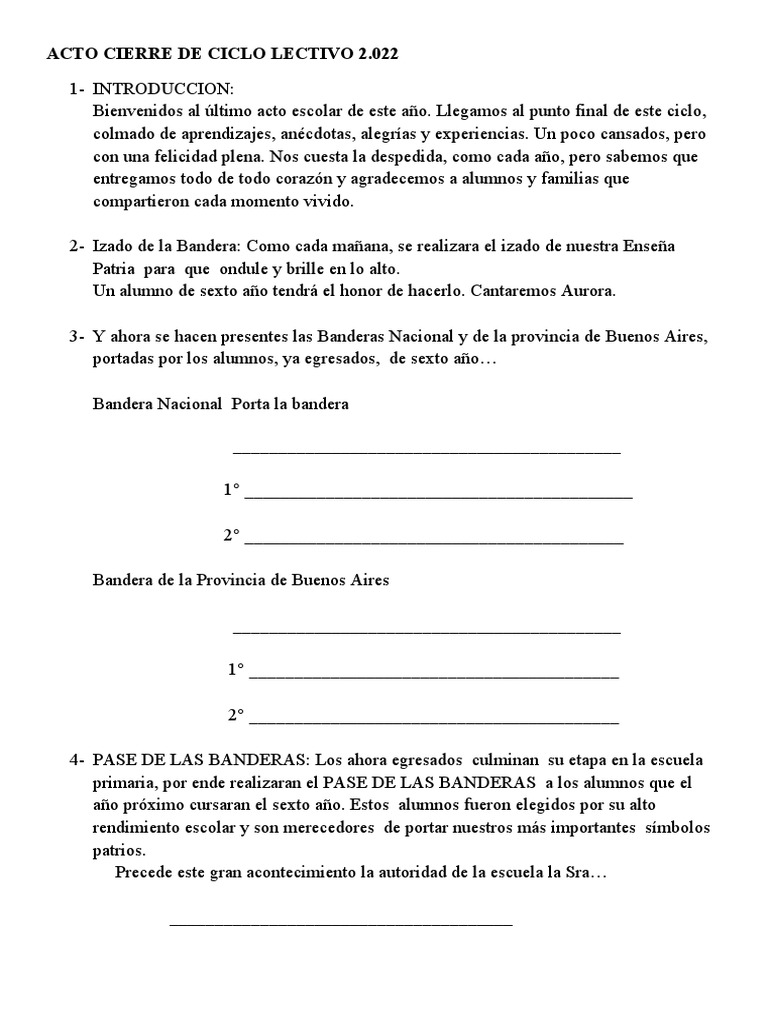 Acto Cierre de Ciclo Lectivo 2022 | PDF