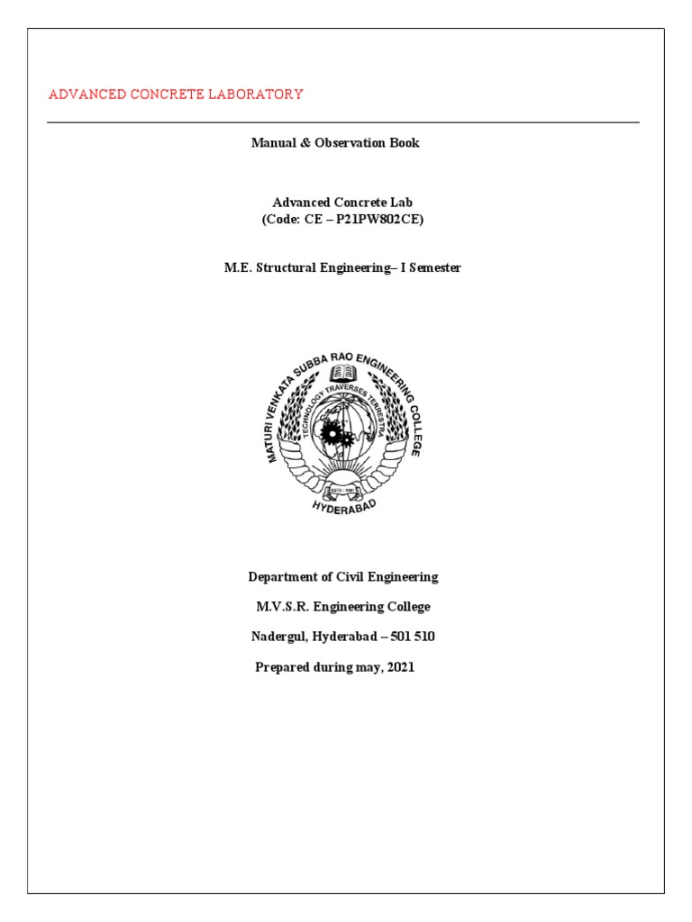 ACT Lab Manual | PDF | Strength Of Materials | Concrete