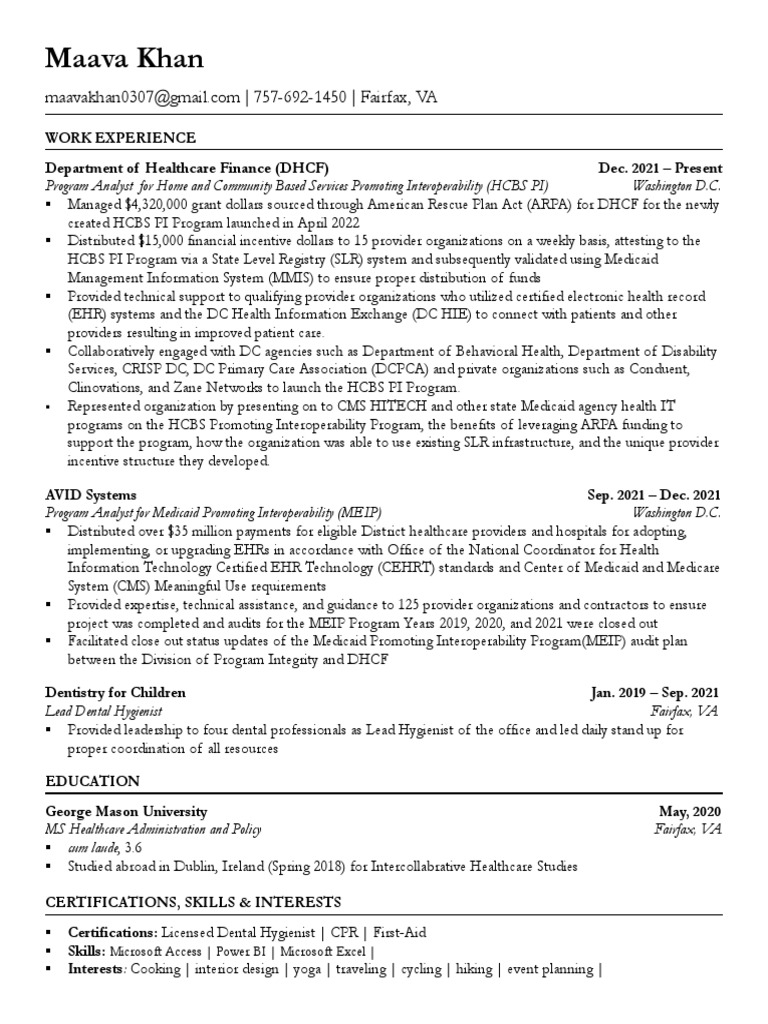 Maava Khan Resume 02-09-2023 | PDF | Medicine | Health Economics