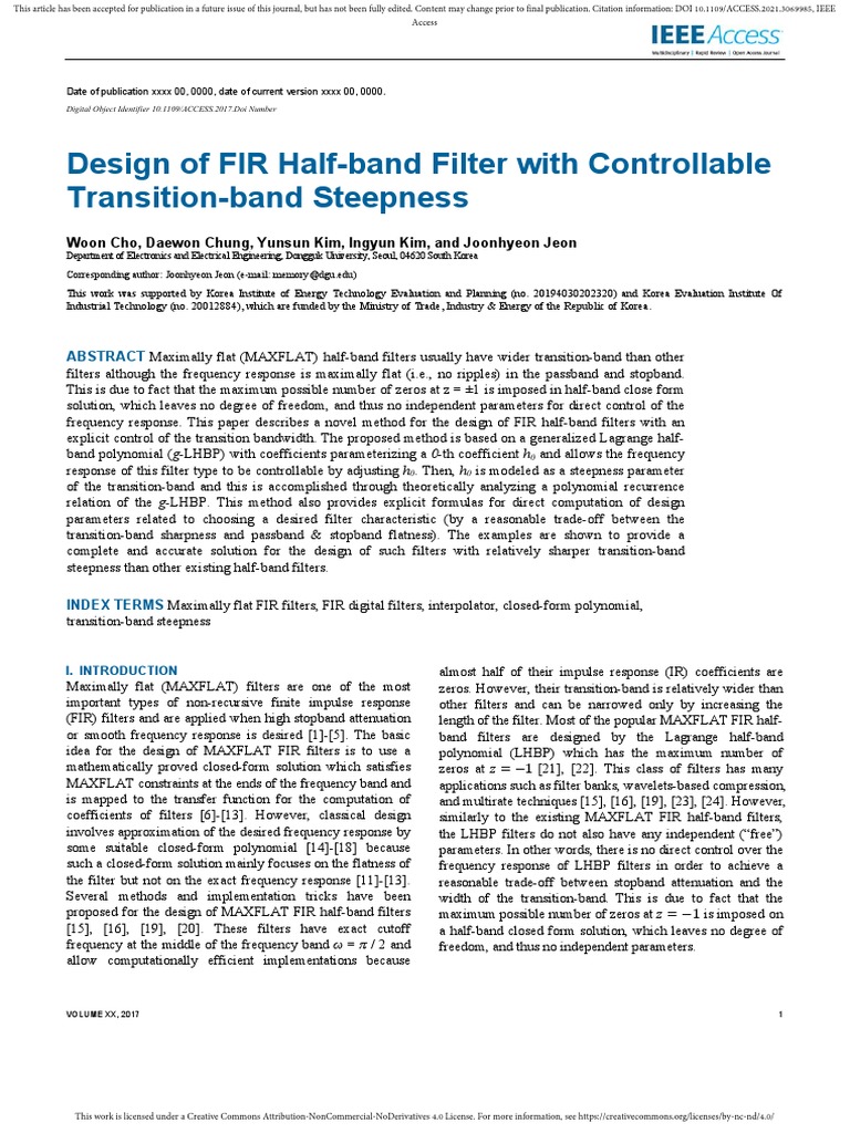 Design of FIR Half-Band Filter With Controllable T PDF | PDF | Filter (Signal Processing ...