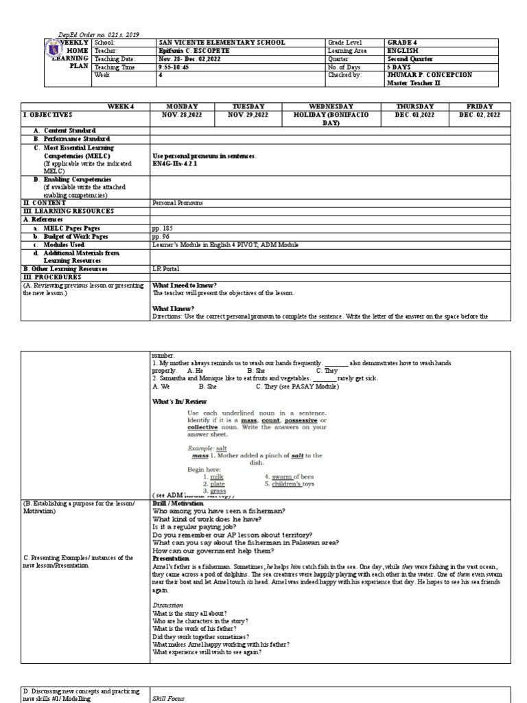 Dll Quarter 2 Week 4 English Science Pdf Learning Motivation 