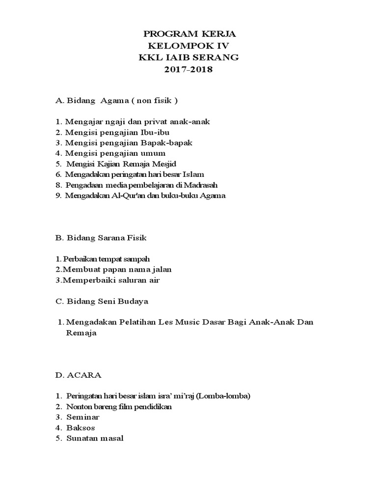 Contoh Program Kerja KKL | PDF